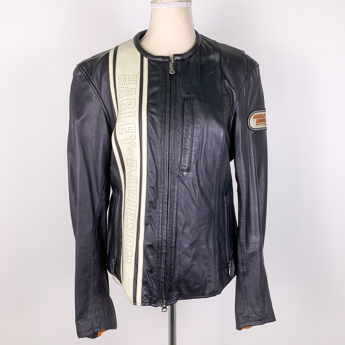 Harley Davidson Collarless Perforated Logo Leather Jacket (Large ...
